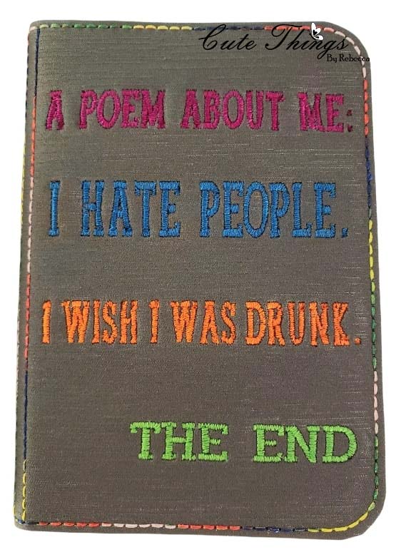 A Poem about me Notebook Cover DIGITAL Embroidery File, In The Hoop 2 ...