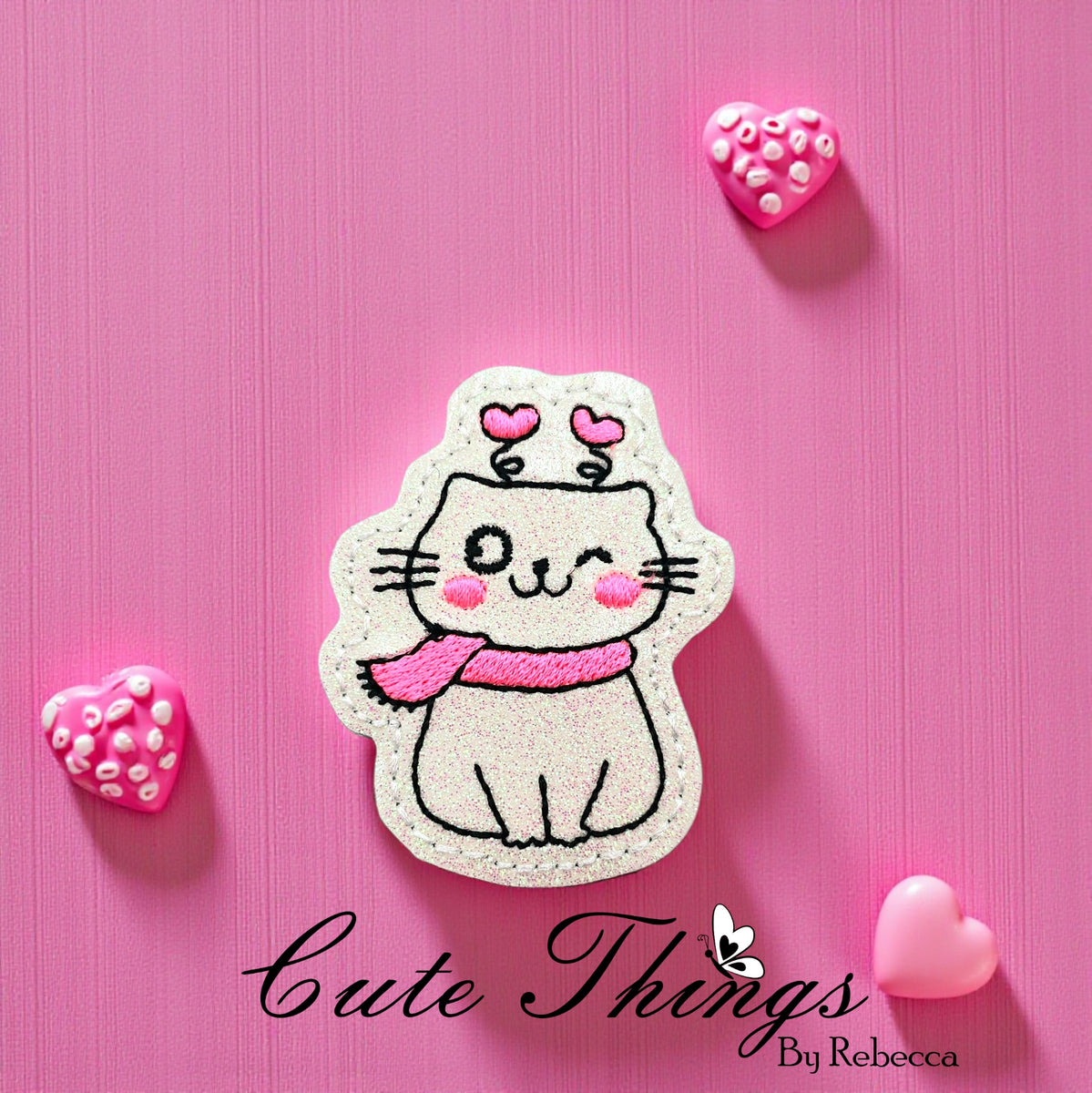 Cat With Heart Headband Mini/ Feltie – Cute Things By Rebecca Embroidery