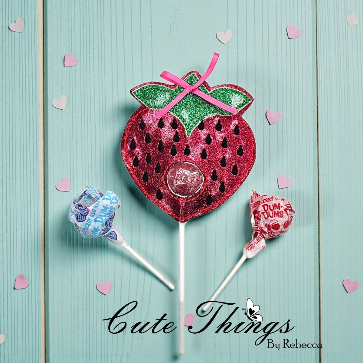 Strawberry Raw Edge Leaf Applique Lollipop Valentines Holder – Cute ...