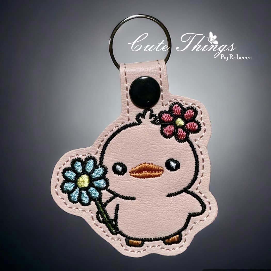 Cute Chick With Flower Snap Tab – Cute Things By Rebecca Embroidery