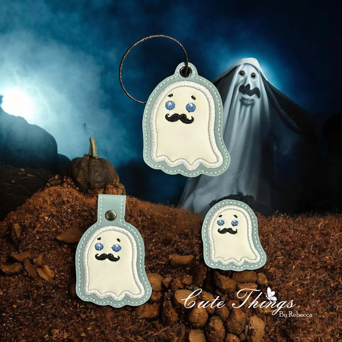 Applique Ghost With Stache Trio – Cute Things By Rebecca Embroidery