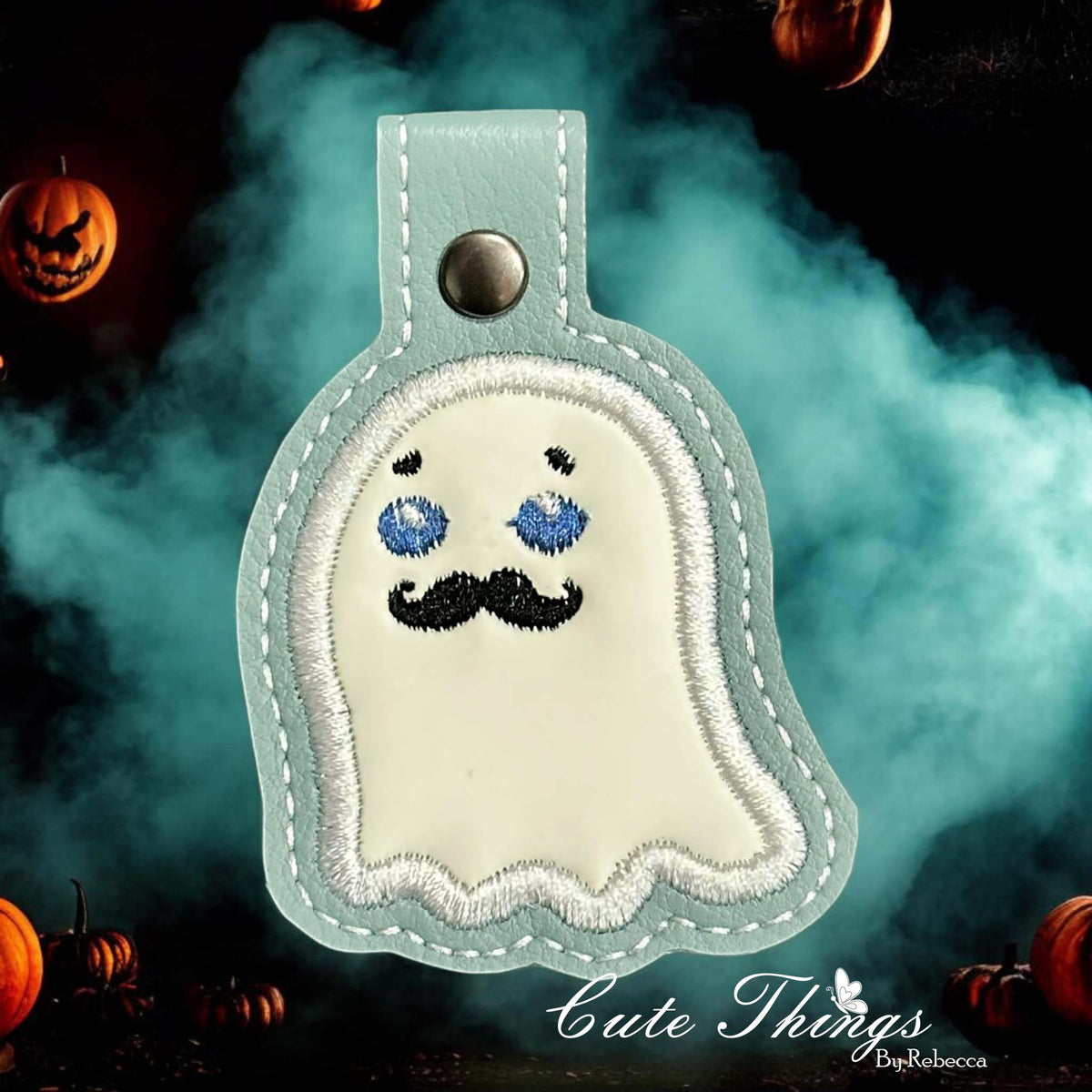 Applique Ghost with Stache Snap Tab – Cute Things By Rebecca Embroidery
