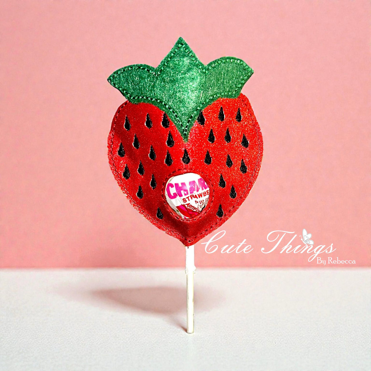 Strawberry Raw Edge Leaf Applique Lollipop Valentines Holder – Cute ...