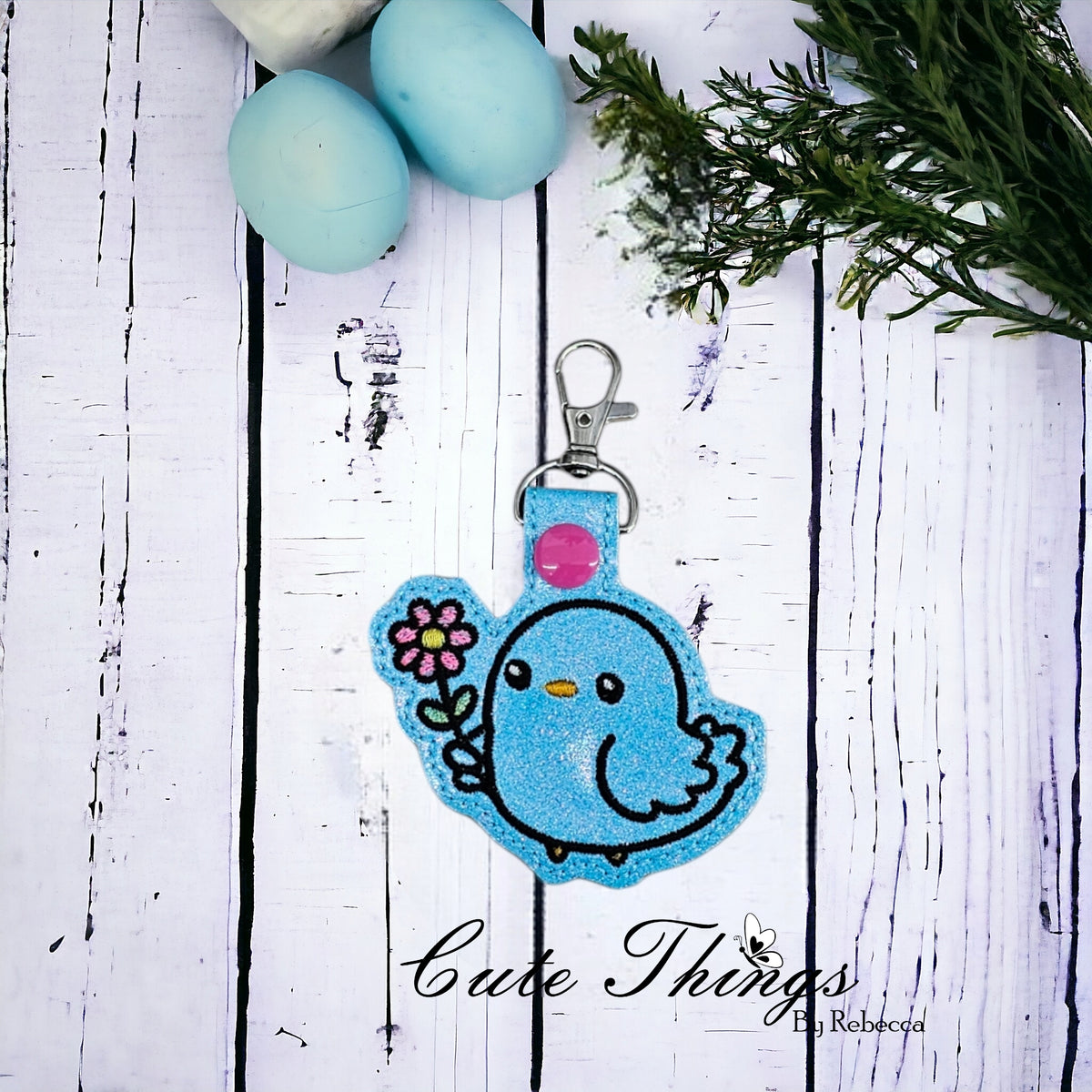 Cute Bird with Flower Snap Tab – Cute Things By Rebecca Embroidery