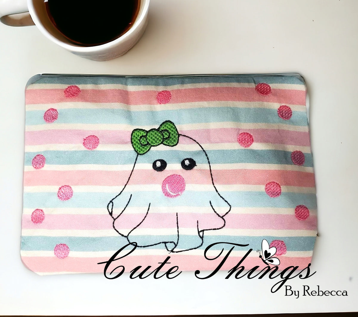 Bubblegum Ghost Mug Rug, Snack Mat – Cute Things By Rebecca Embroidery