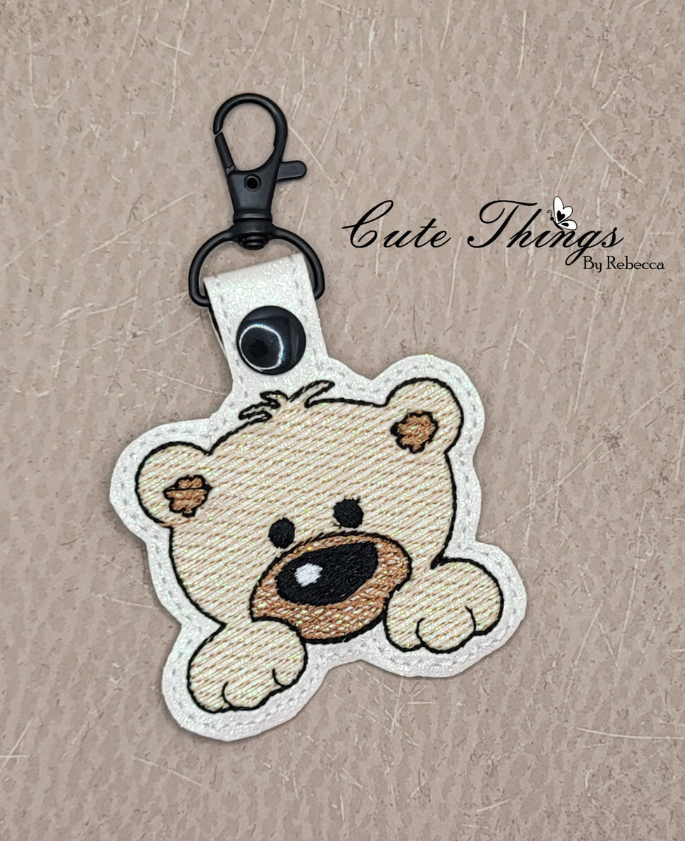 Teddy DIGITAL Embroidery File, In The Hoop Key fob, Snap tab, Keychain ...