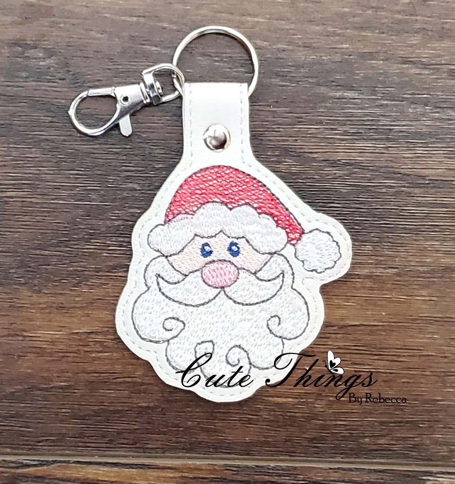 Santa DIGITAL Embroidery File, In The Hoop Key fob, Snap tab, Keychain ...