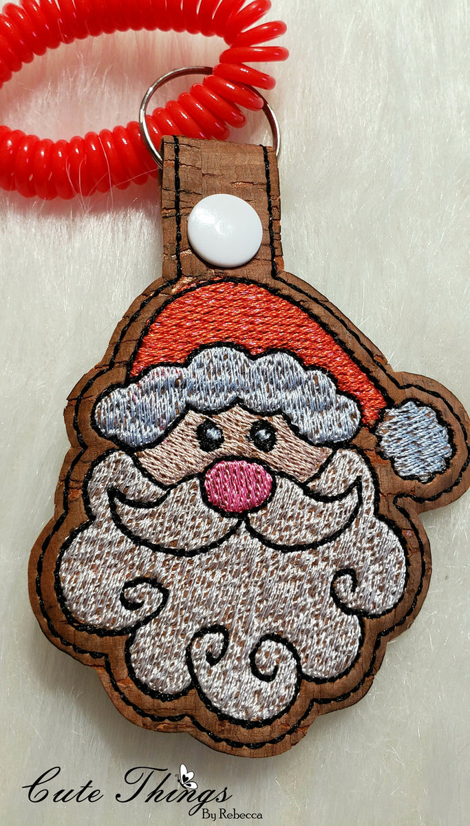 Santa DIGITAL Embroidery File, In The Hoop Key fob, Snap tab, Keychain ...