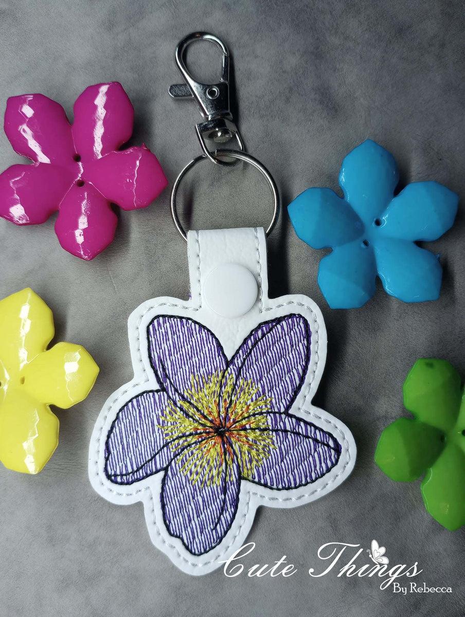 Plumeria DIGITAL Embroidery File, In The Hoop Key fob, Snap tab, Keych ...