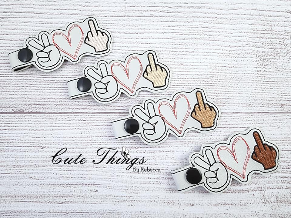 Peace Love Middle Finger Snap Tab – Cute Things By Rebecca Embroidery